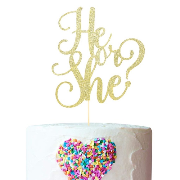 Party Supplies | Baby Gender Reveal For He Or She Cake Topper Gold ...